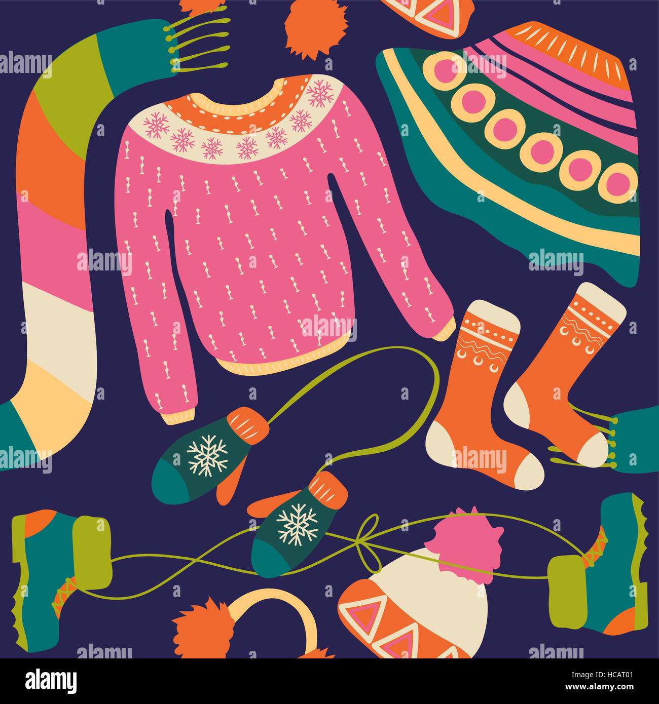 Seamless pattern with winter clothing. Warm woollies. Clothes for cold ...