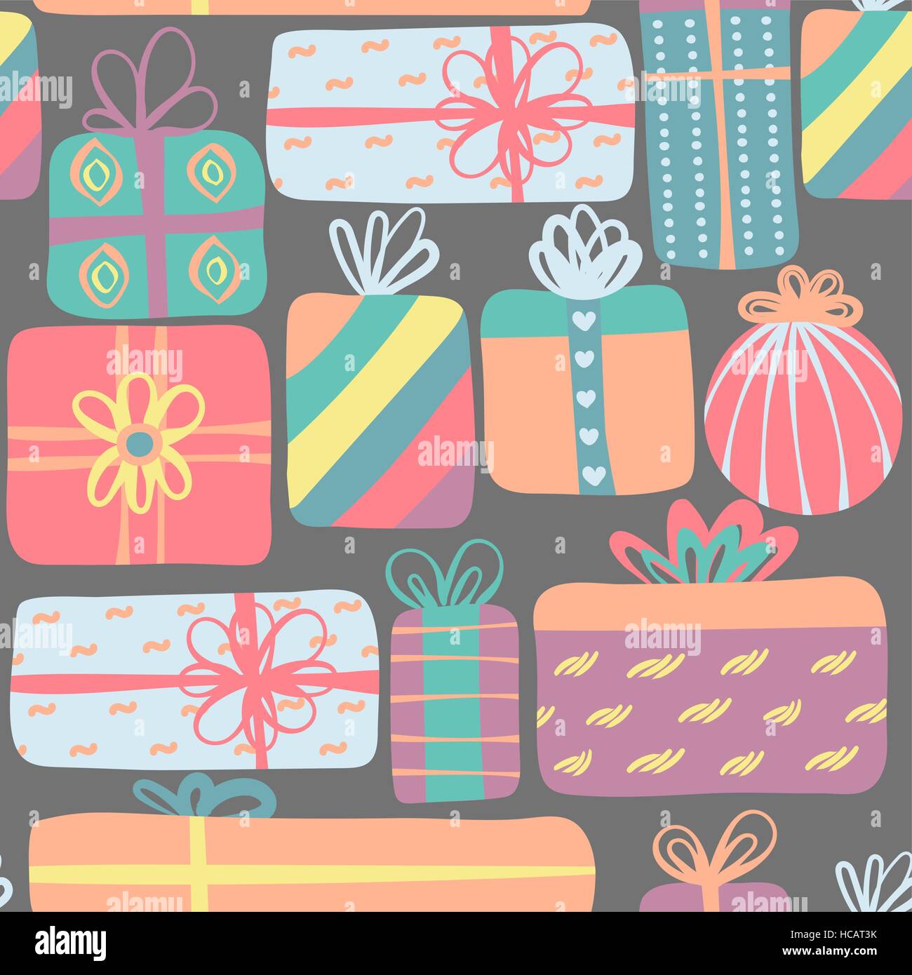 Seamless pattern with different gift boxes. Cute design. Colorful ...