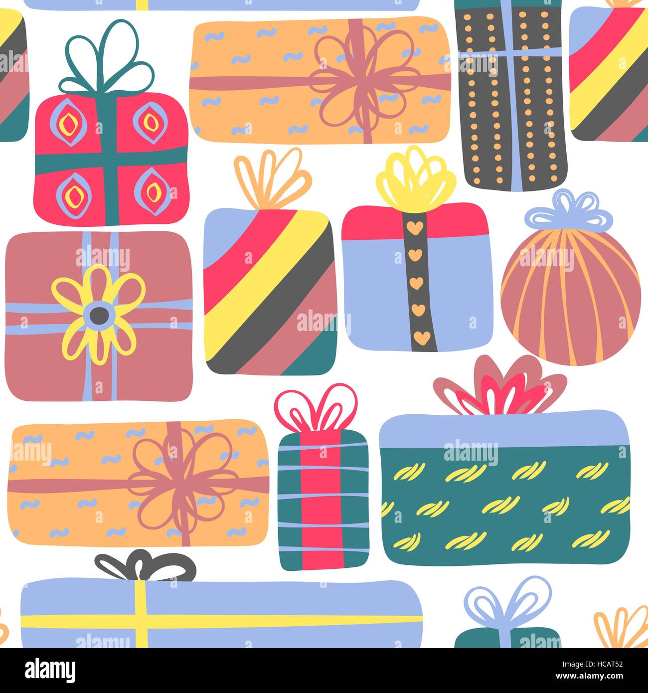 Seamless pattern with different gift boxes. Cute design. Colorful ...