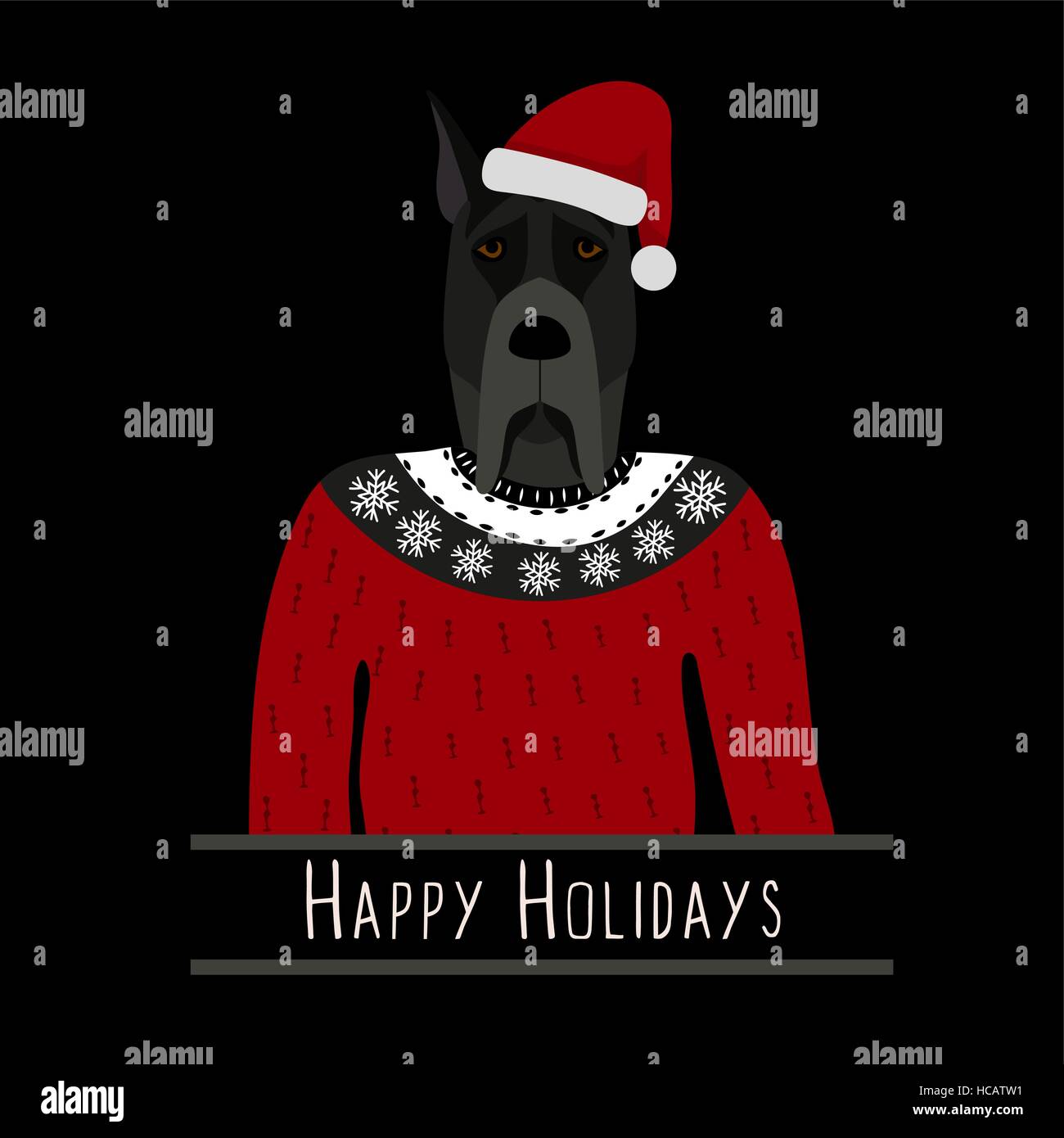 Greeting background with Great Dane. A dog with a hat of Santa Claus ...