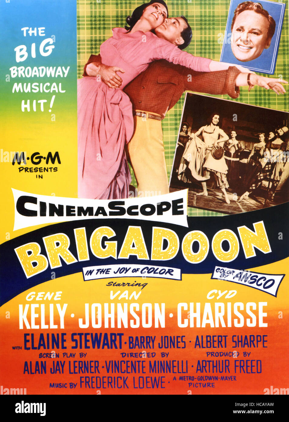 BRIGADOON, top from left: Cyd Charisse, Gene Kelly, Van Johnson; inset ...