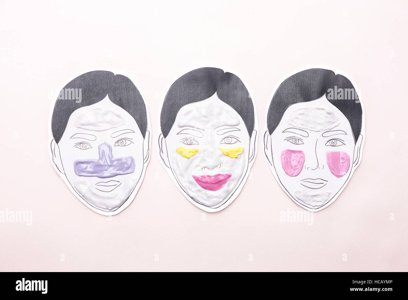 Drawings of women's faces with cosmetic products Stock Photo - Alamy