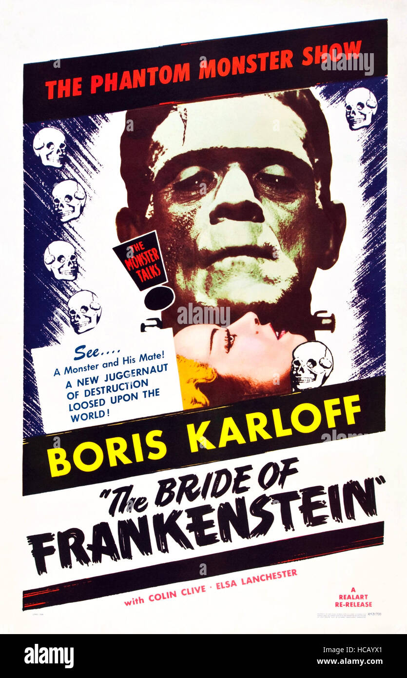 THE BRIDE OF FRANKENSTEIN, US poster art, from top: Boris Karloff, Elsa ...