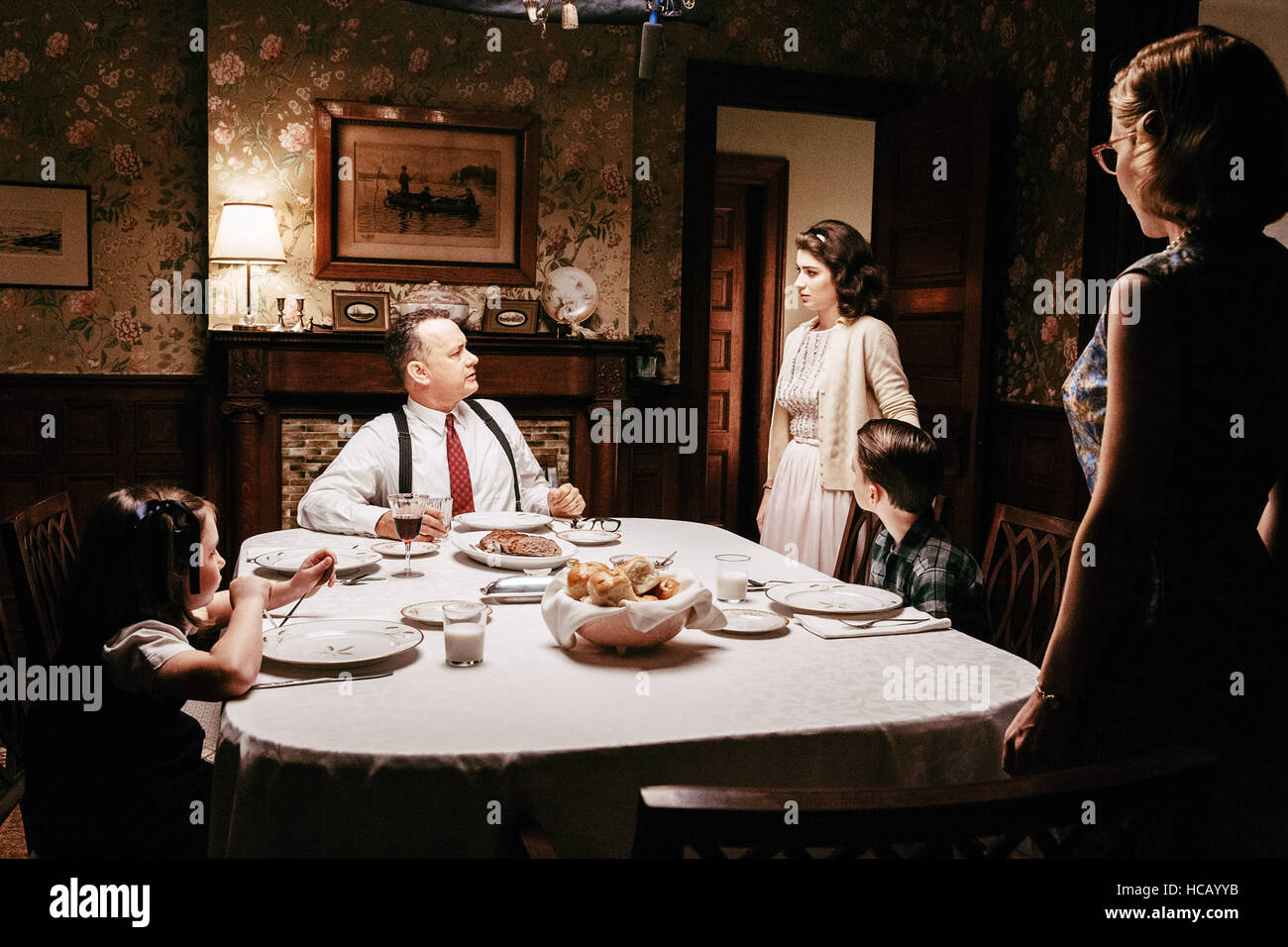 BRIDGE OF SPIES, from left: Jillian Lebling, Tom Hanks, Eve Hewson, Noah Schnapp, Amy Ryan, 2015 ...