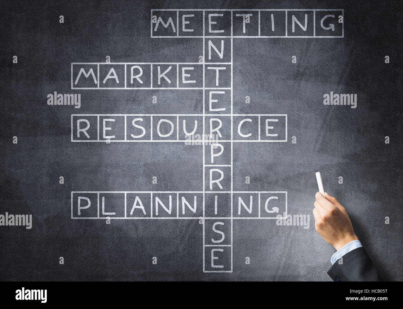 Seminar trainer draw on chalkboard Stock Photo - Alamy