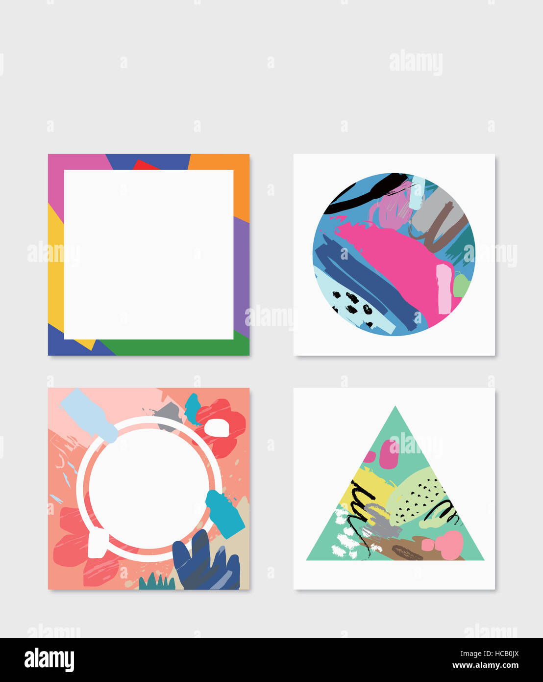 Square, circles and triangle with abstract paintings Stock Photo - Alamy