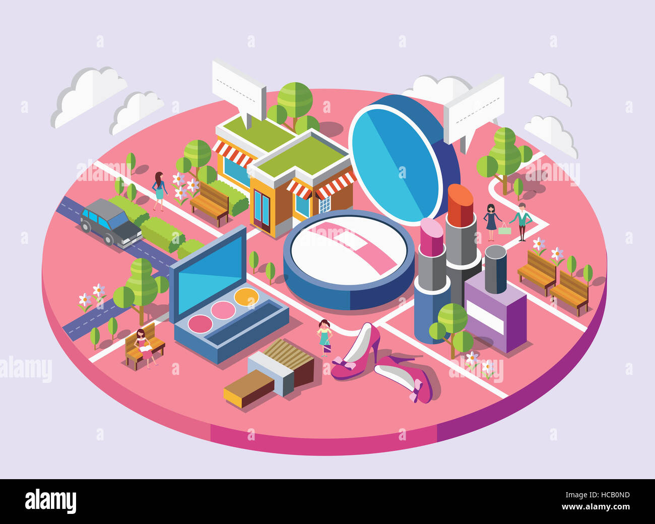 Map with buildings and cosmetic products Stock Photo - Alamy