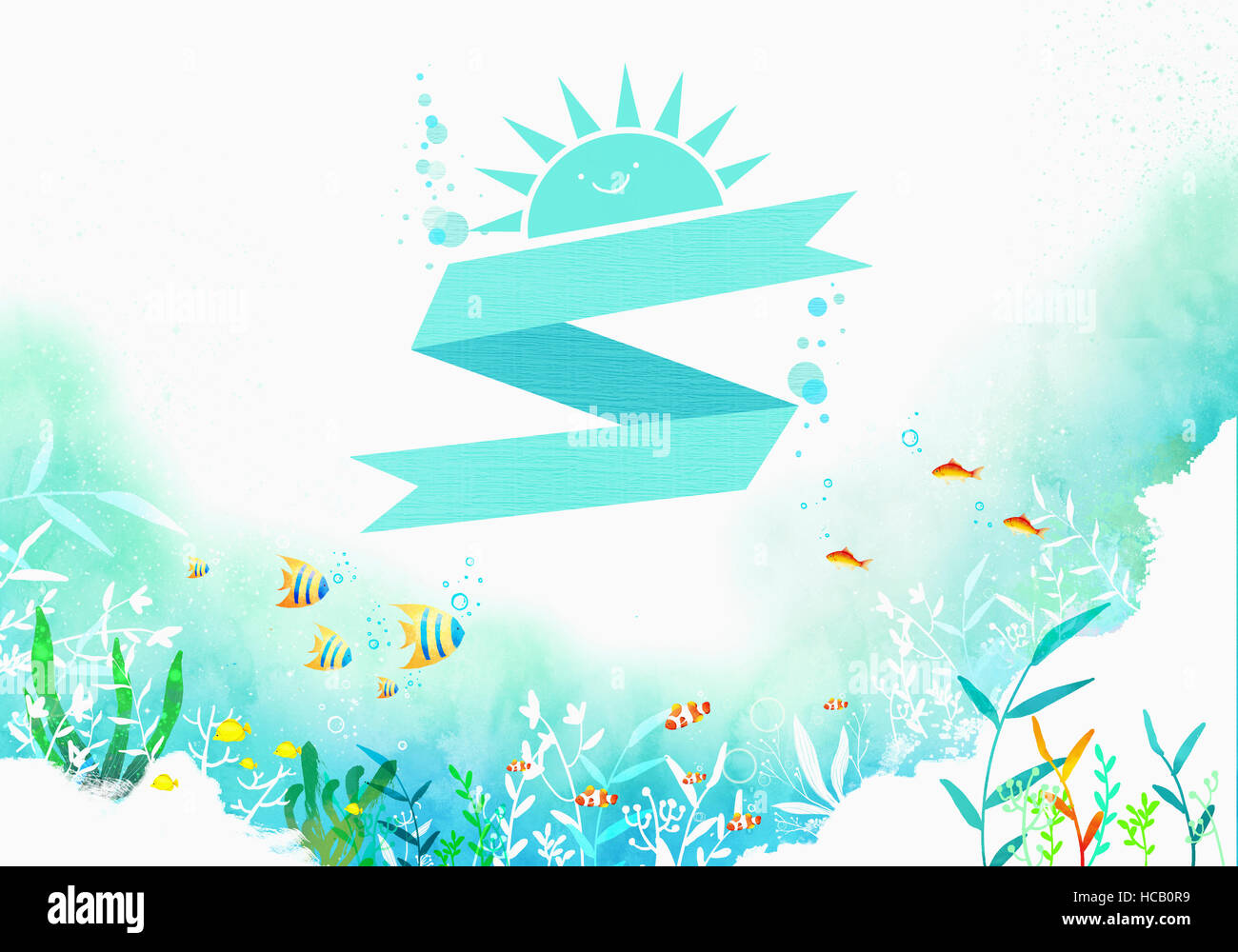 Background of summer with watercolor fish underwater Stock Photo - Alamy