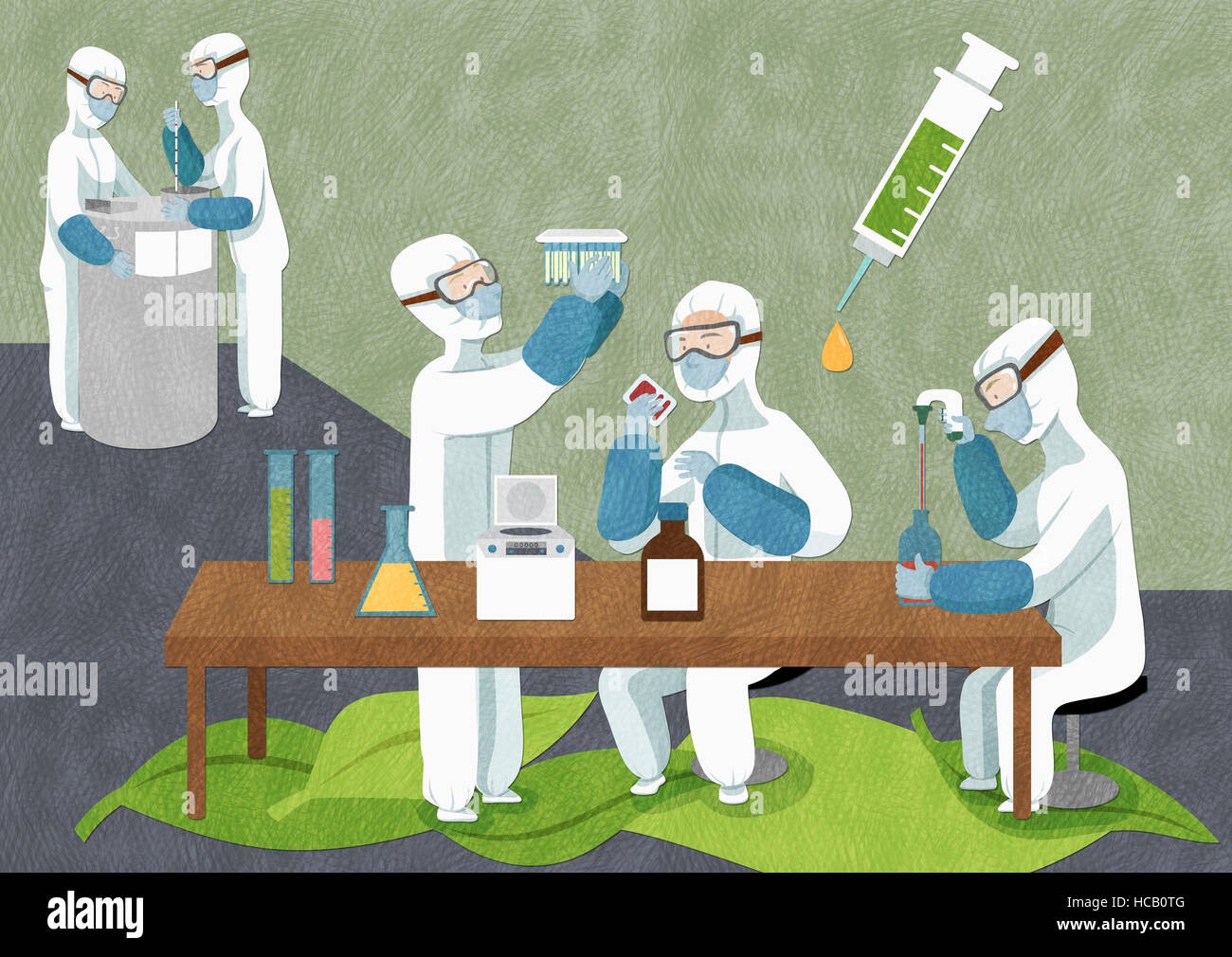 Illustration of scientists doing experiments Stock Photo - Alamy