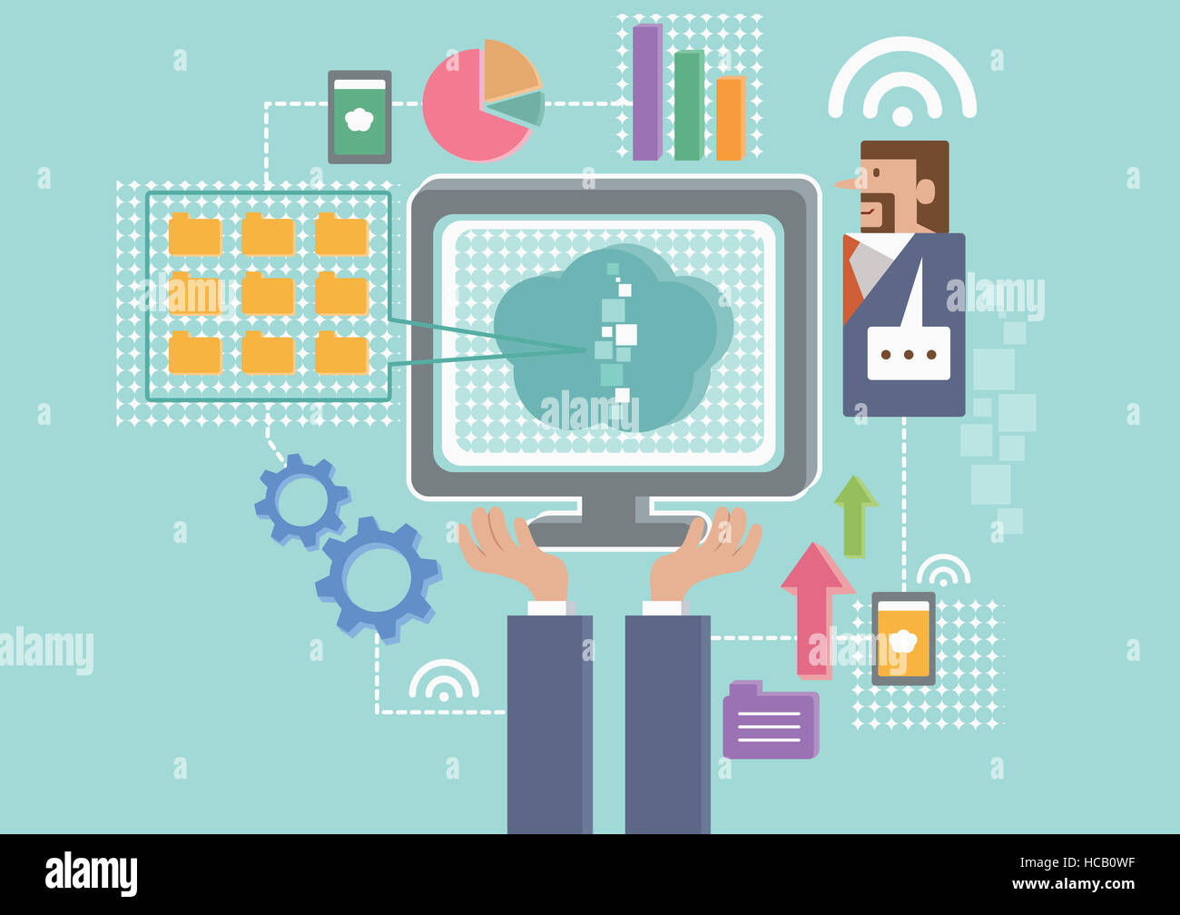 Hand using computer with Big Data Stock Photo - Alamy