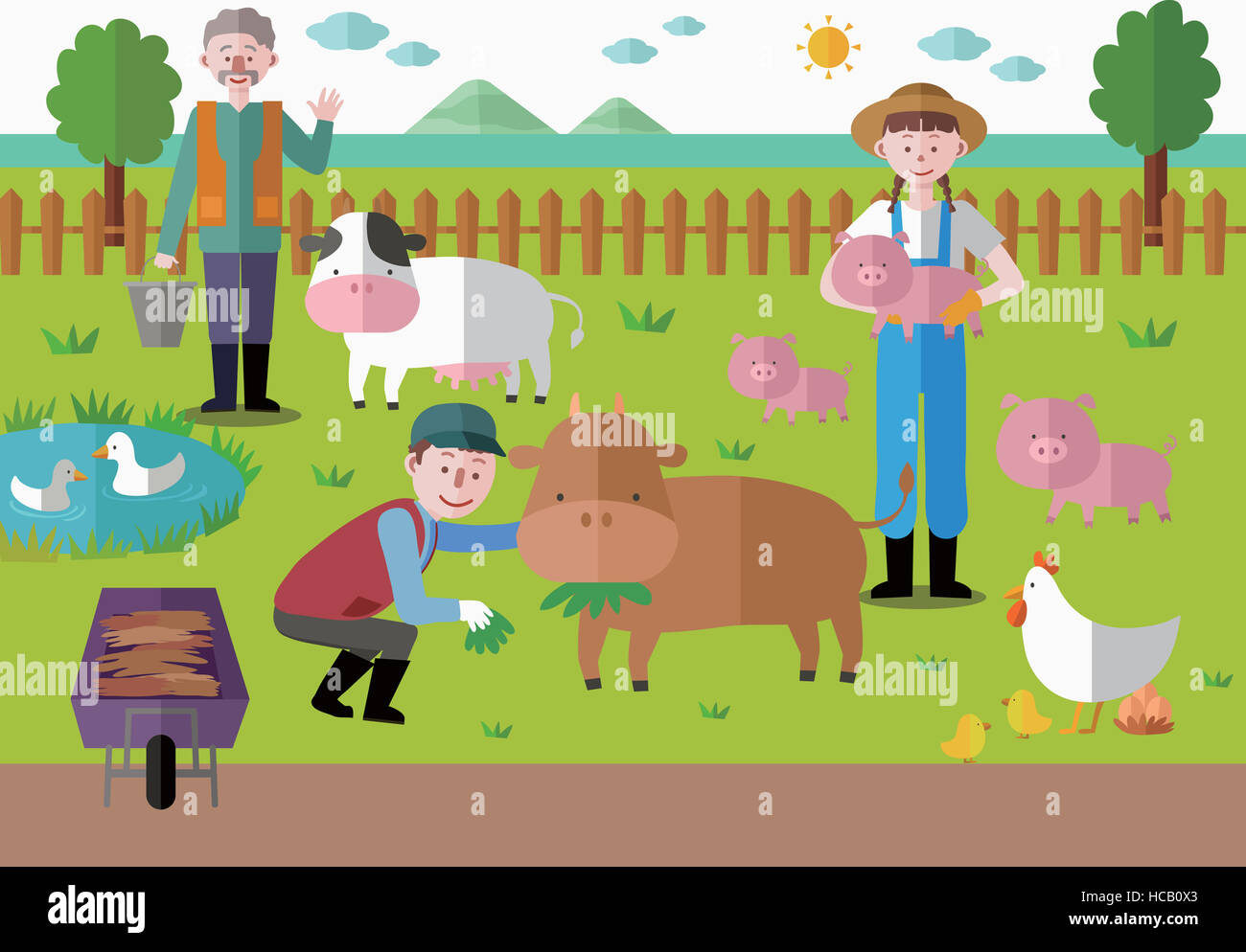Smiling farmers with livestocks Stock Photo - Alamy
