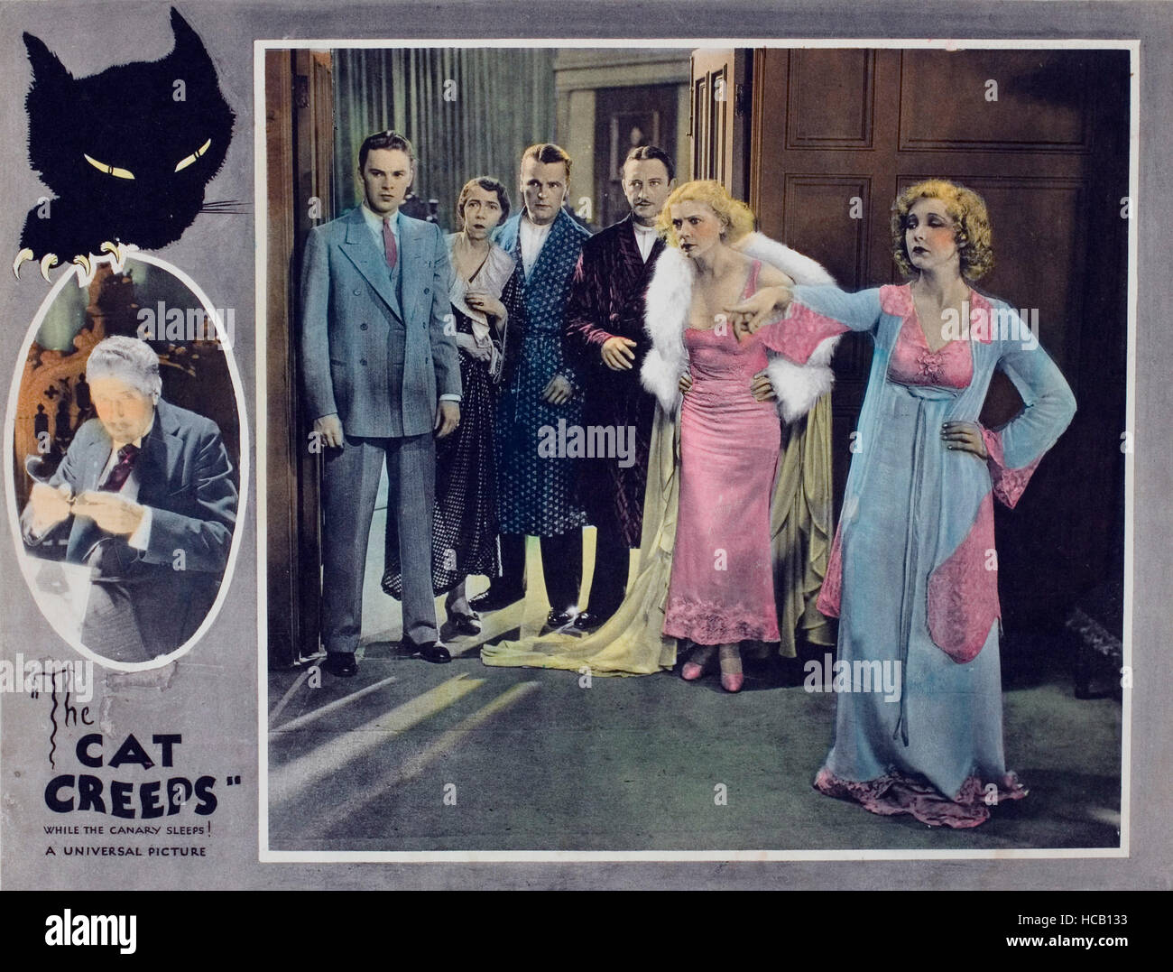 THE CAT CREEPS, lobbycard, (from inset left) Lawrence Grant, Raymond ...