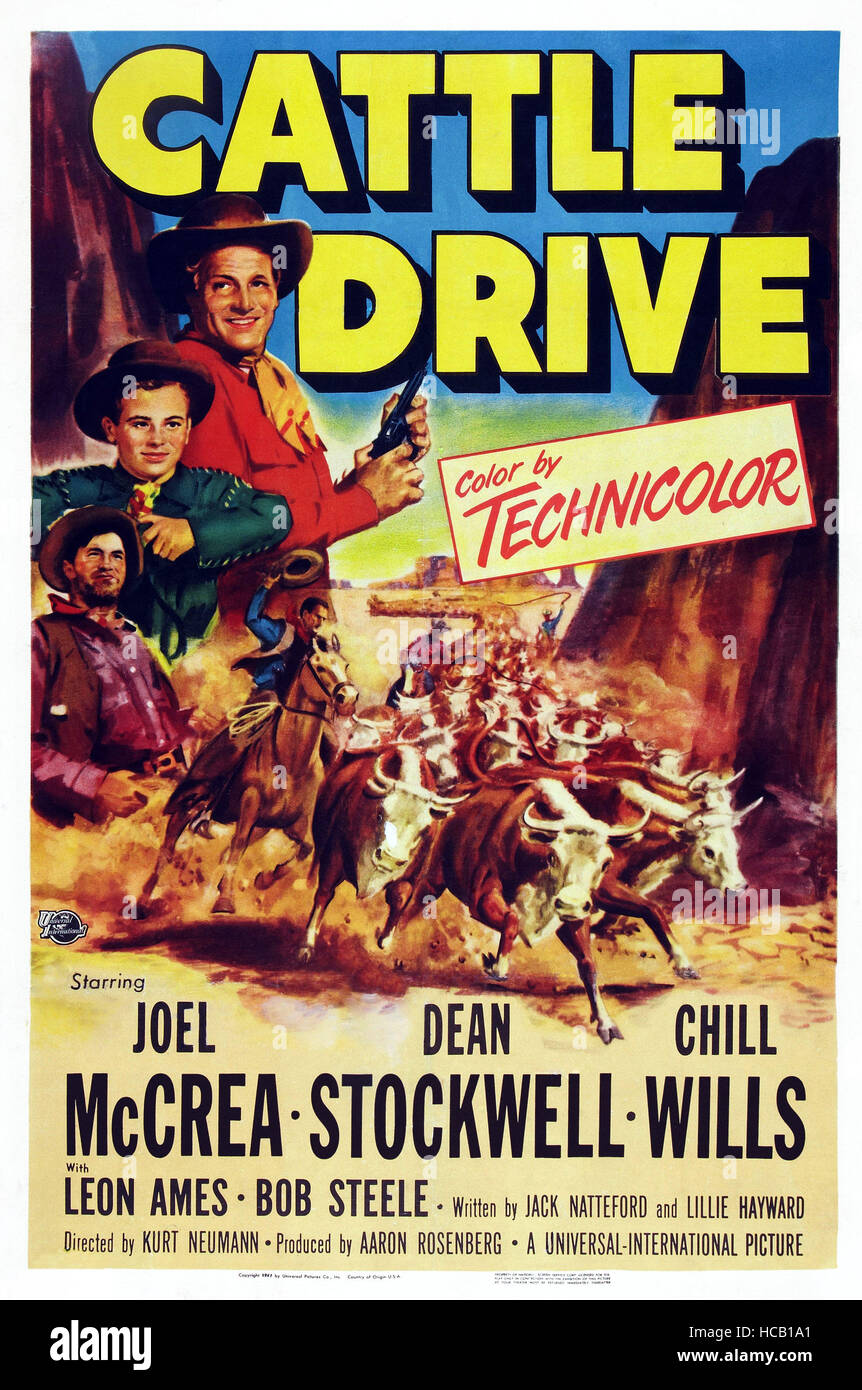 CATTLE DRIVE, US poster art, from top left: Joel McCrea, Dean Stockwell ...