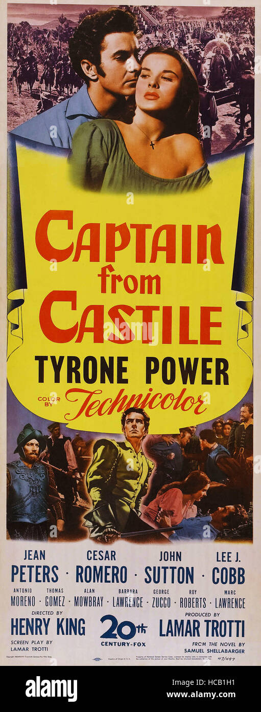 CAPTAIN FROM CASTILE, US poster, top from left: Tyrone Power, Jean ...