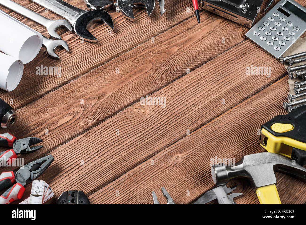 Instruments on wooden table Stock Photo - Alamy