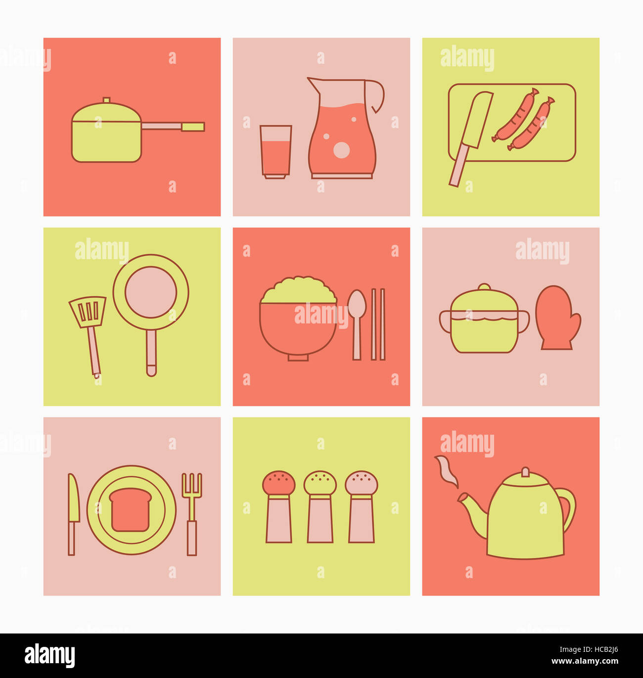 Various line icons of kitchen tools Stock Photo - Alamy