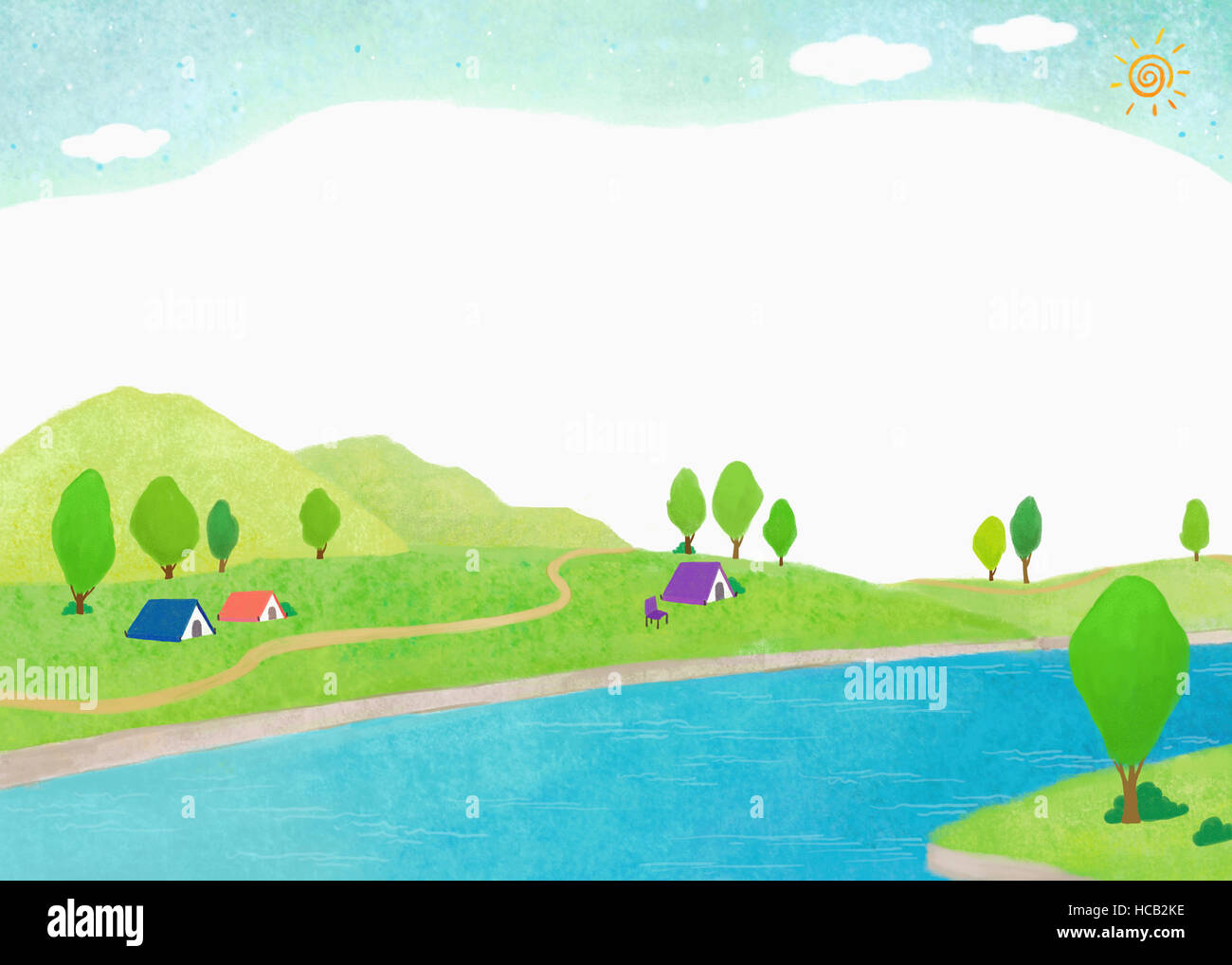 Background of summer with view of camping ground Stock Photo - Alamy