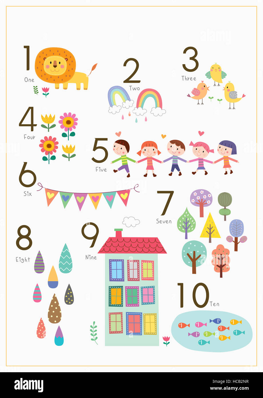 Educational poster with numbers and drawings Stock Photo - Alamy