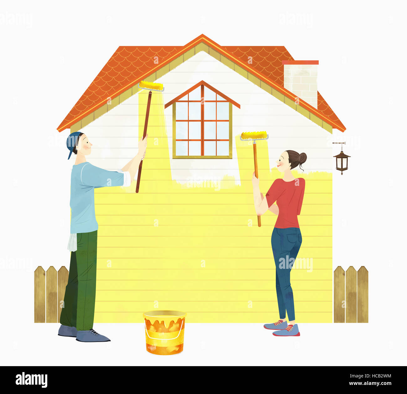 Smiling couple painting house together Stock Photo - Alamy