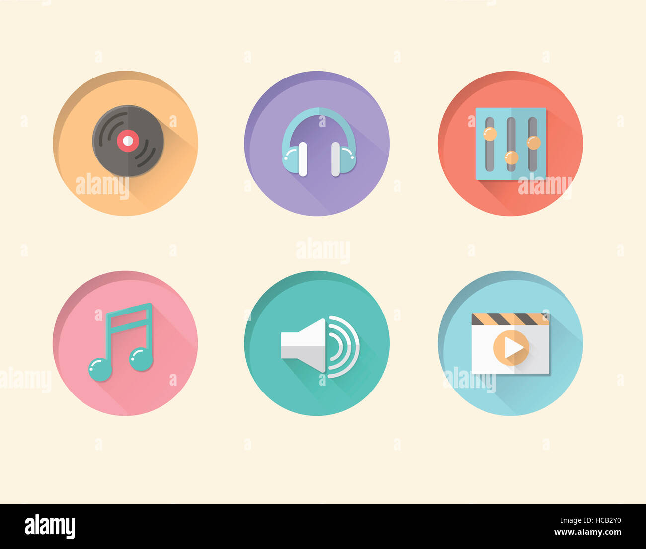 Various button icons related to music Stock Photo - Alamy