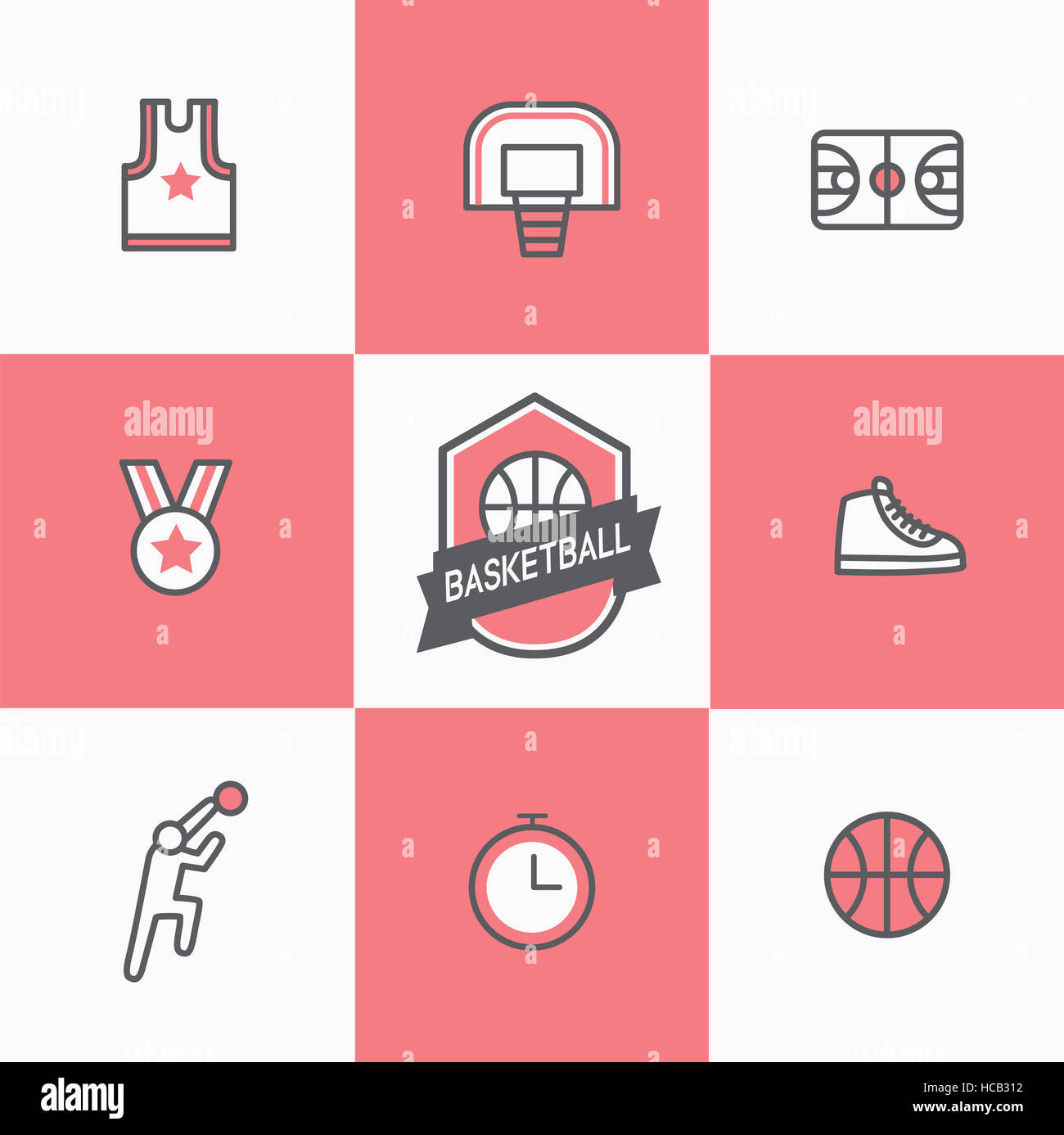 Line icons related to basketball Stock Photo - Alamy