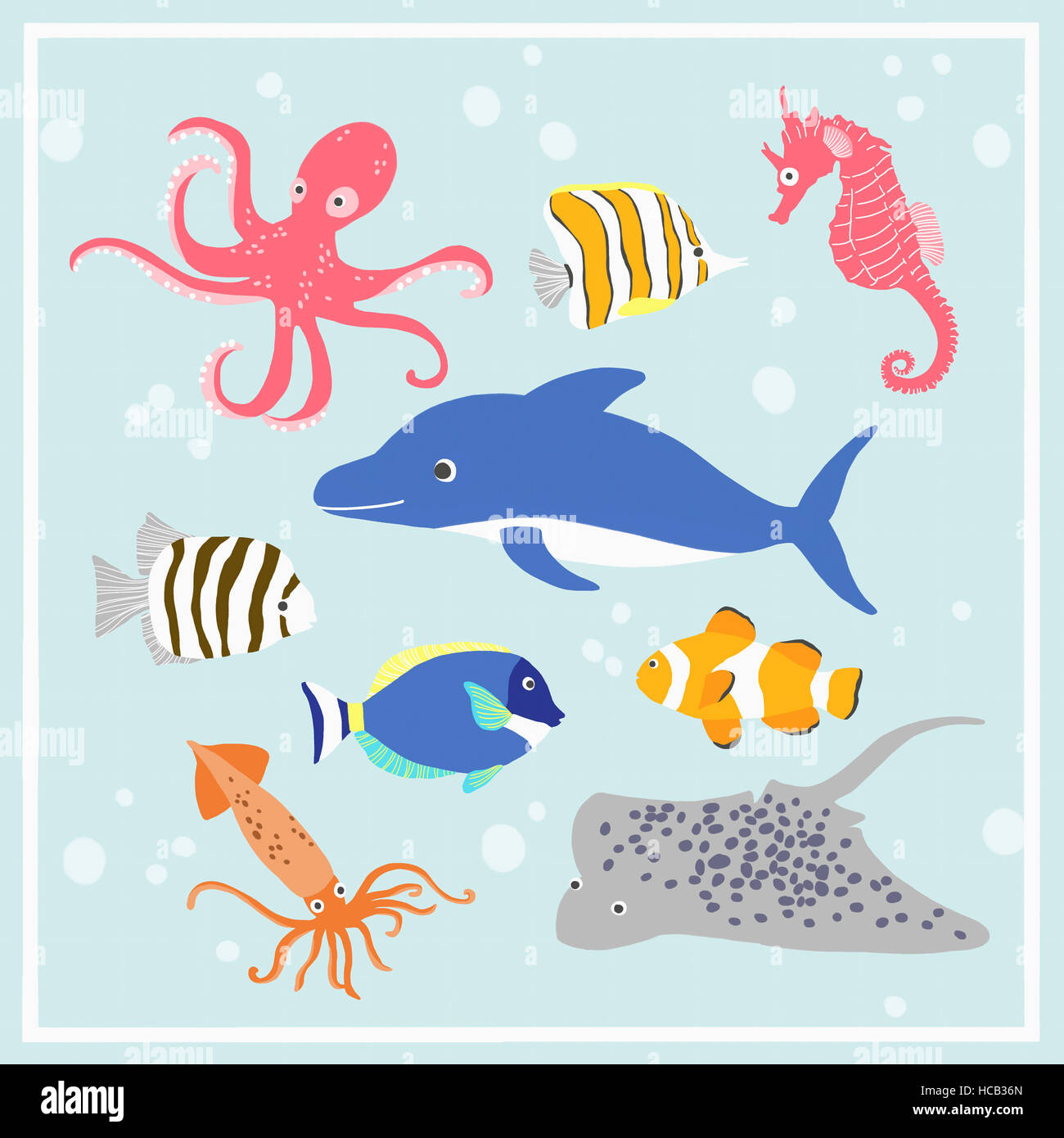Illustration of various sea creatures Stock Photo - Alamy