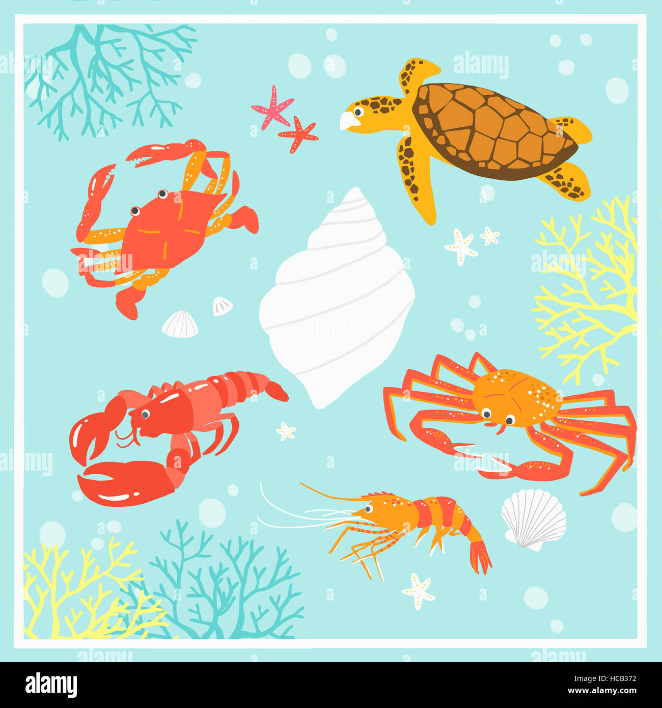 Illustration of various crustaceans in sea Stock Photo - Alamy