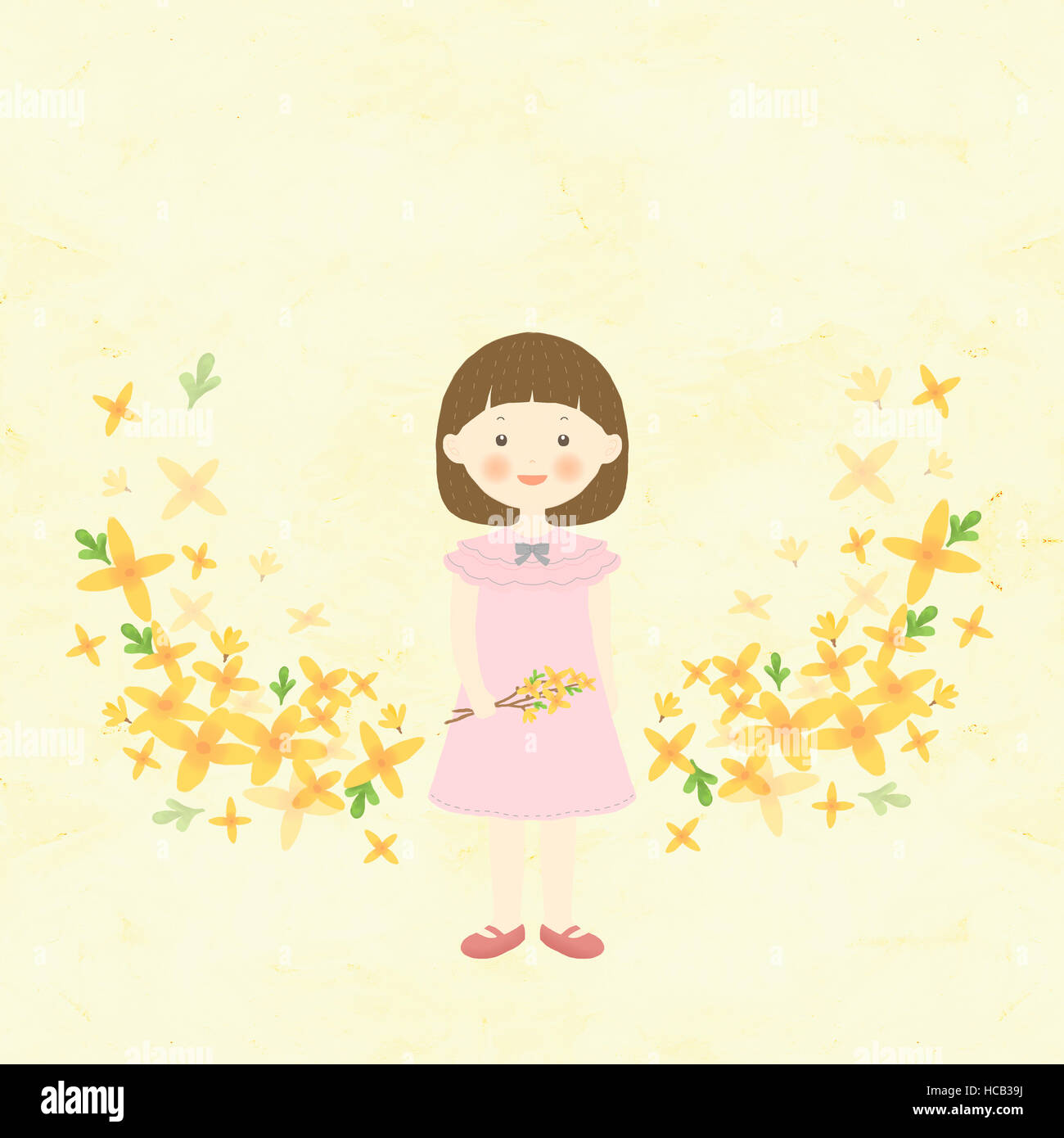 Smiling girl with yellow flowers Stock Photo - Alamy