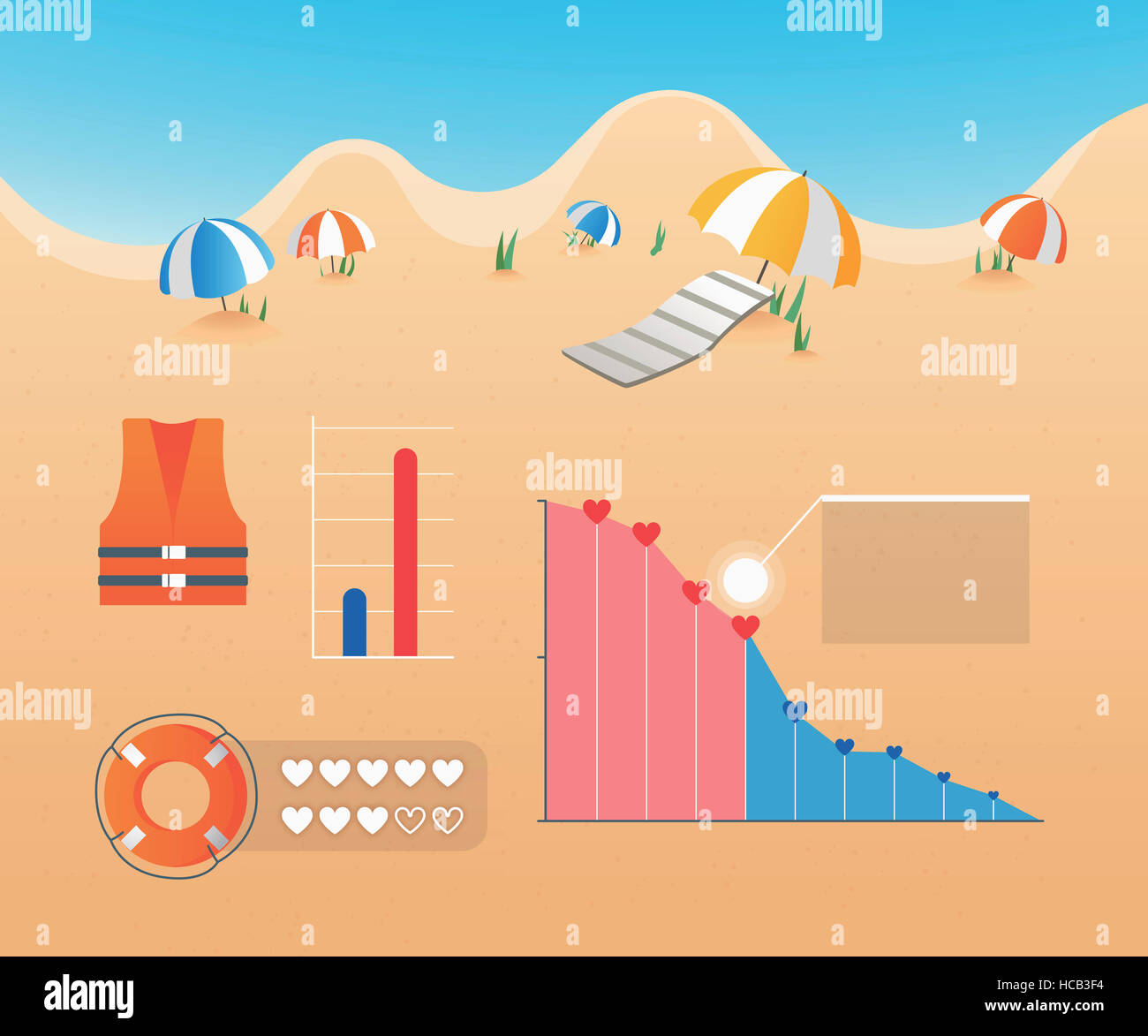 Illustration of summer vacation with infographic and graphs Stock Photo ...