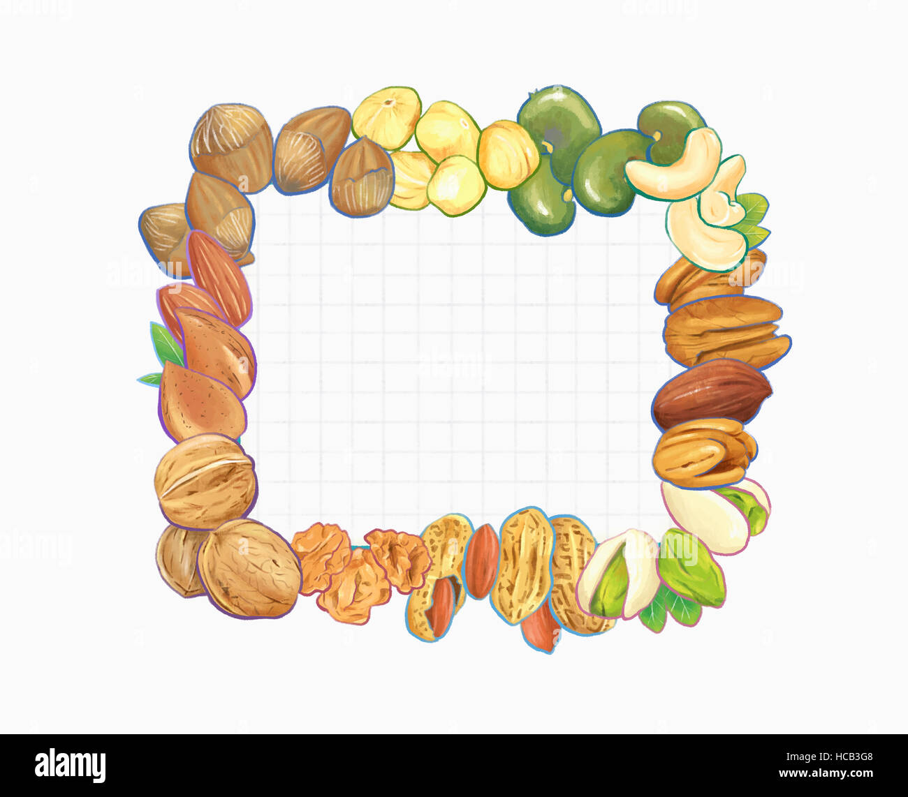 Frame made with various nuts Stock Photo - Alamy