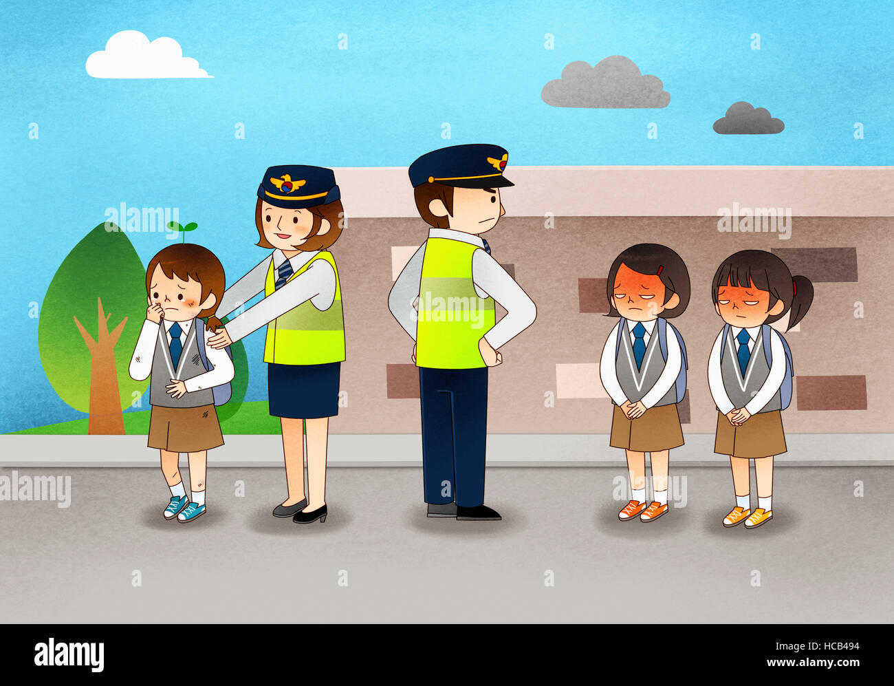 Police officers protecting school girl from school bullying Stock Photo ...