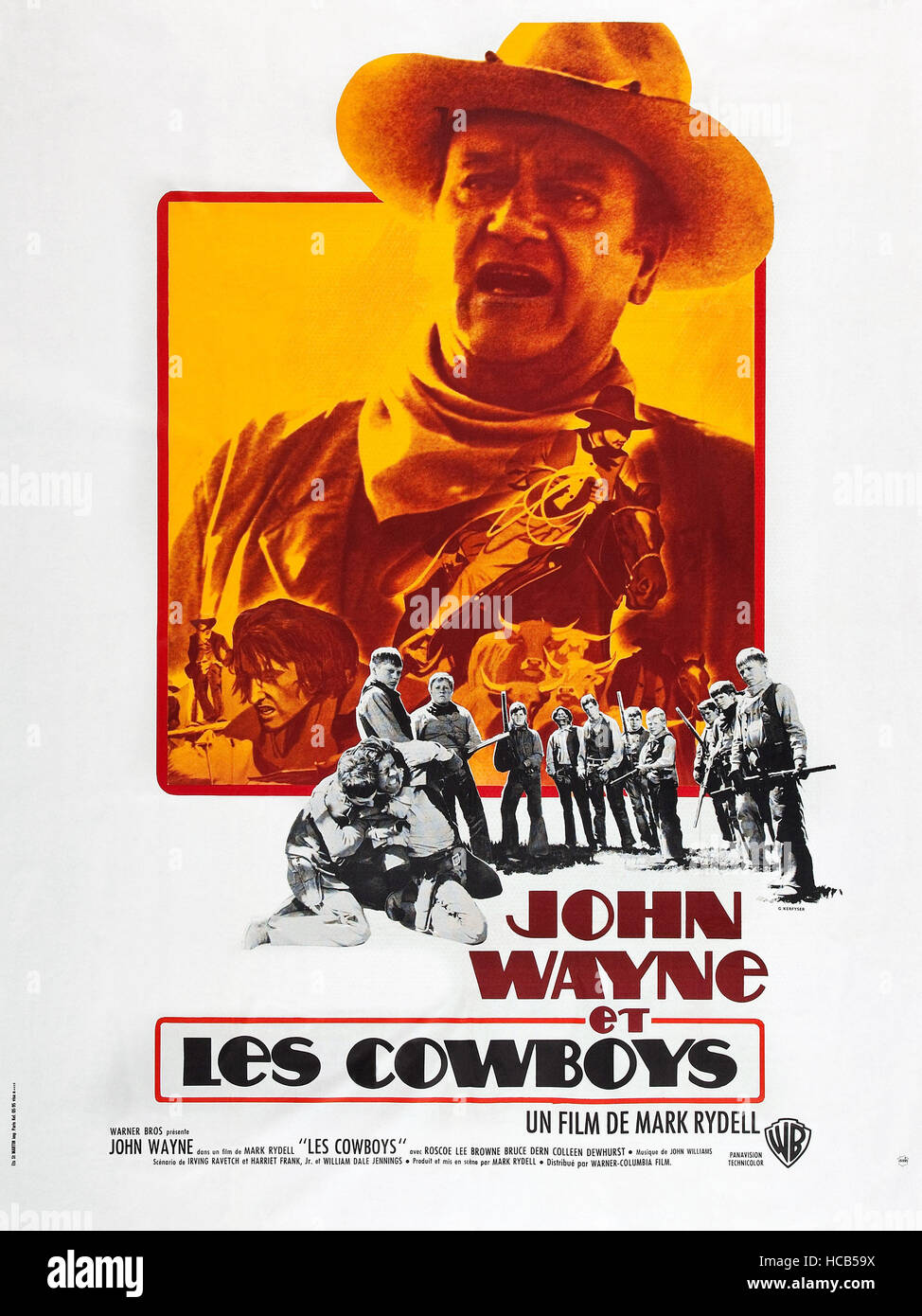 THE COWBOYS, (aka LES COWBOYS), French poster art, John Wayne, (center ...