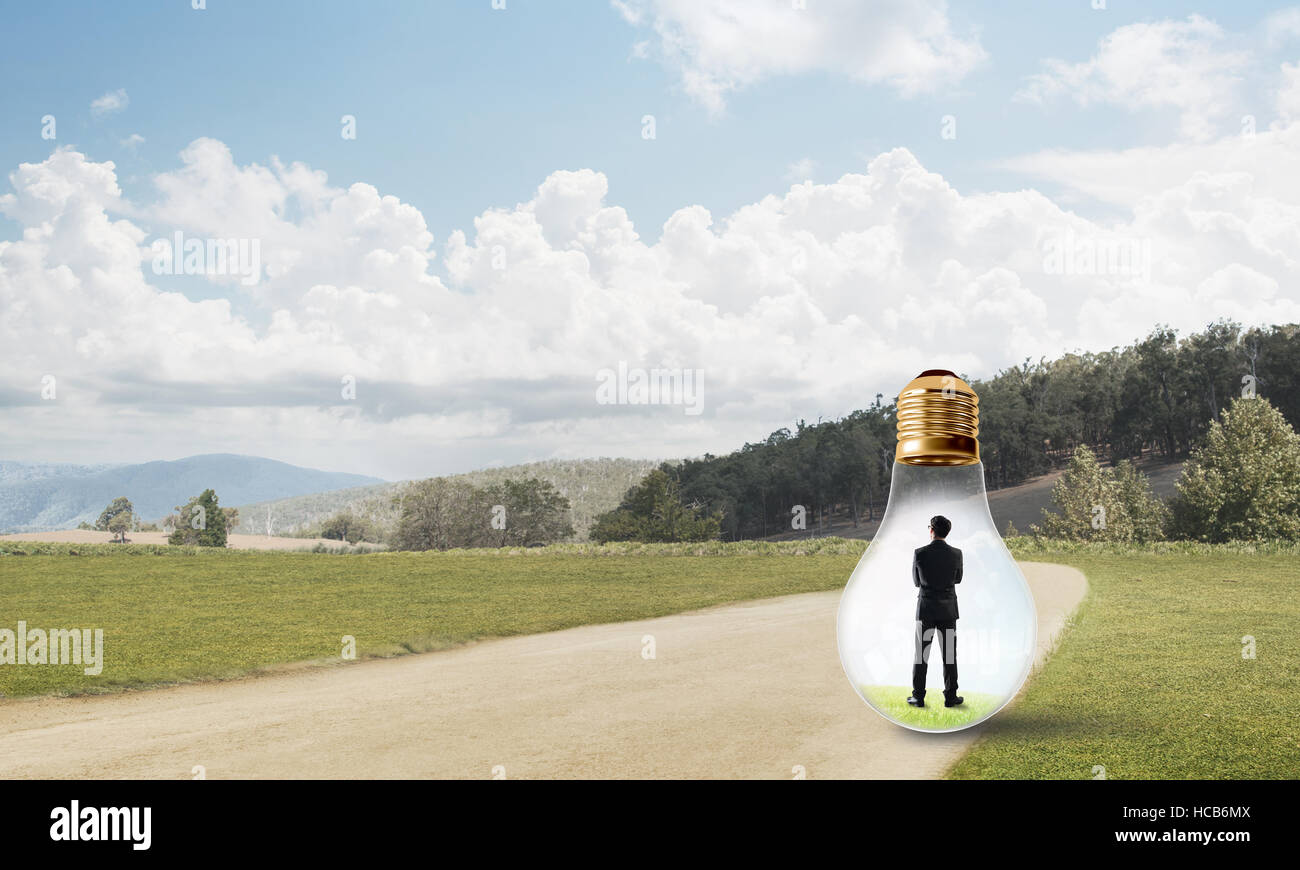 Businessman inside light bulb Stock Photo - Alamy