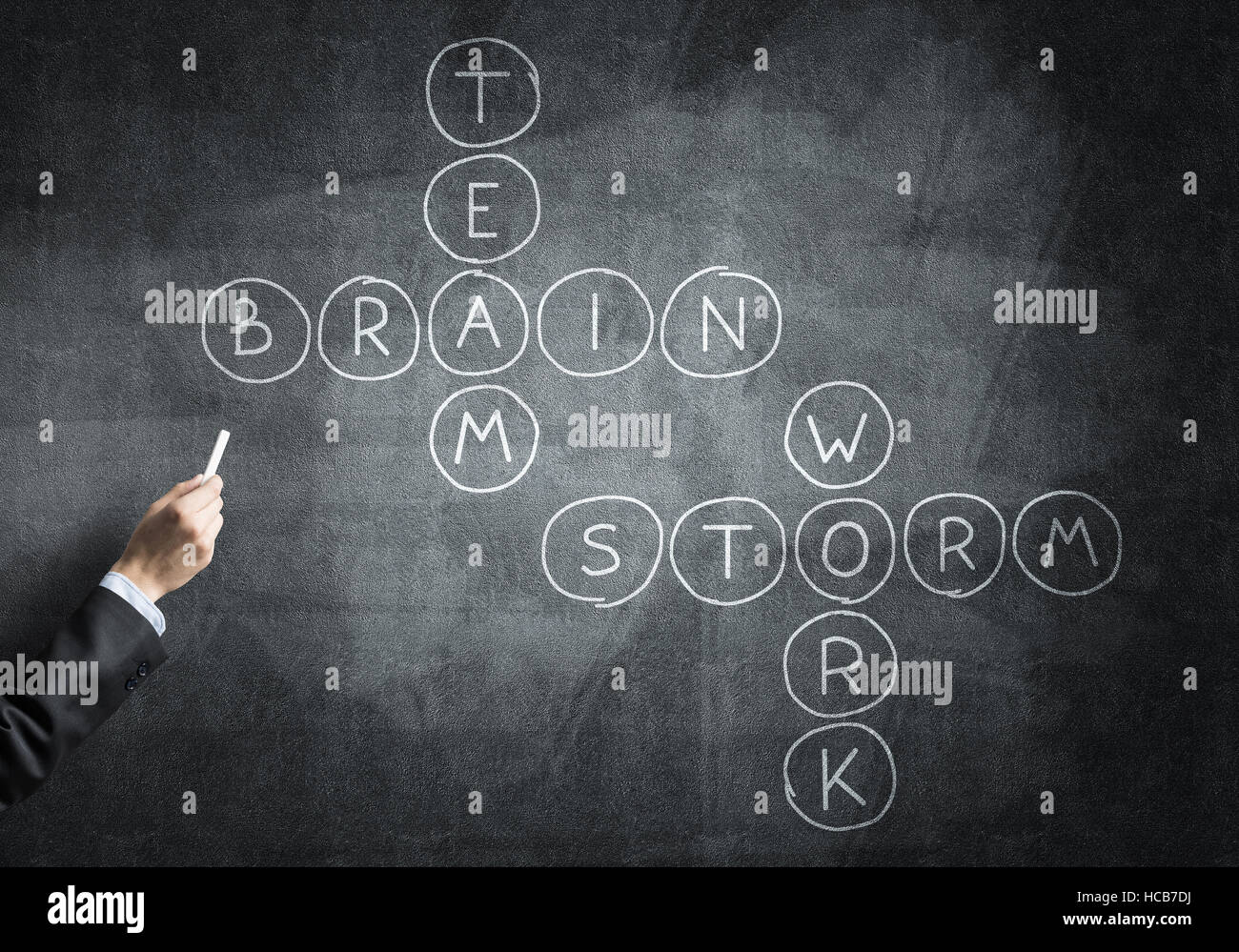 Seminar trainer draw on chalkboard Stock Photo - Alamy