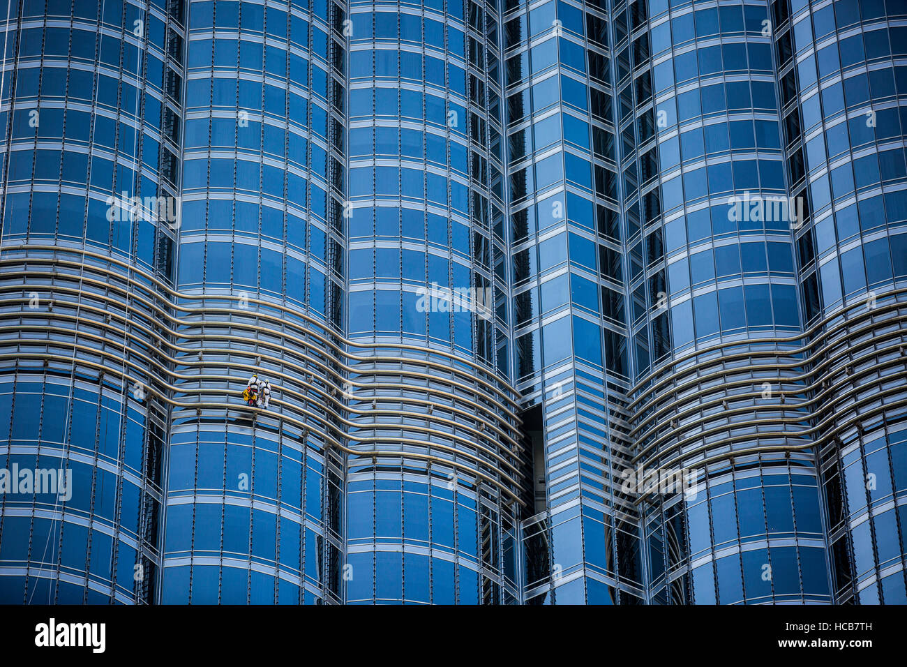 Window cleaners on glass façade of Burj Khalifa, Downtown, Dubai ...
