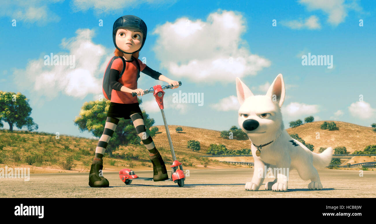 BOLT, from left: Penny (voice: Miley Cyrus), Bolt (voice: John Travolta ...