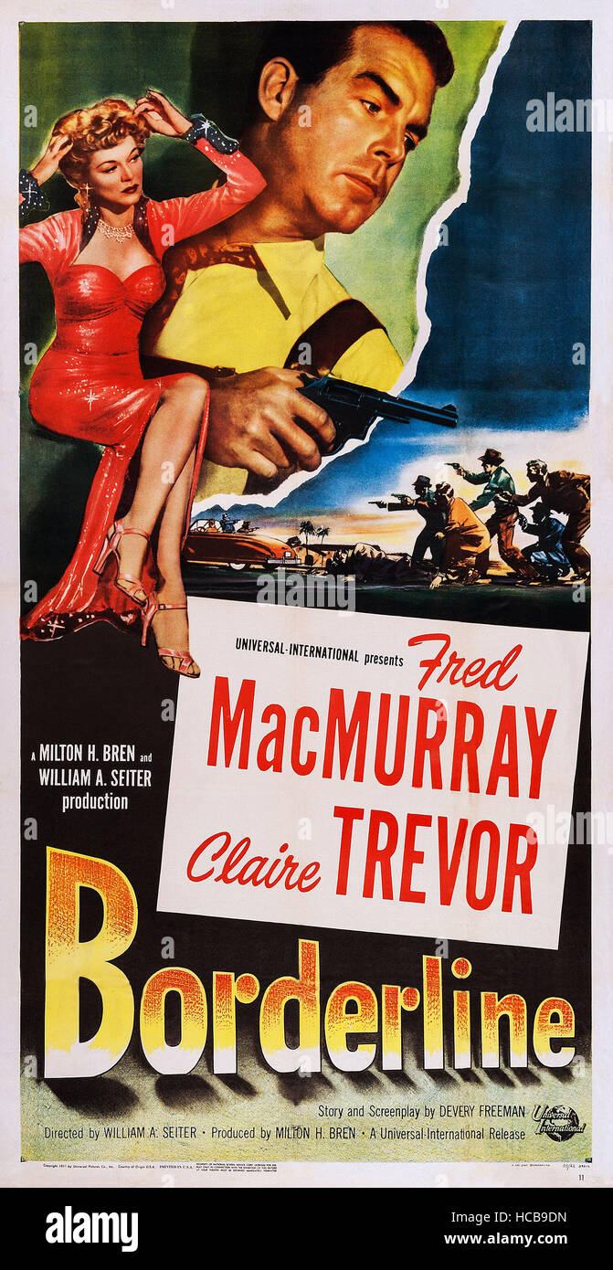 BORDERLINE, US poster, from left: Claire Trevor, Fred MacMurray, 1950 ...