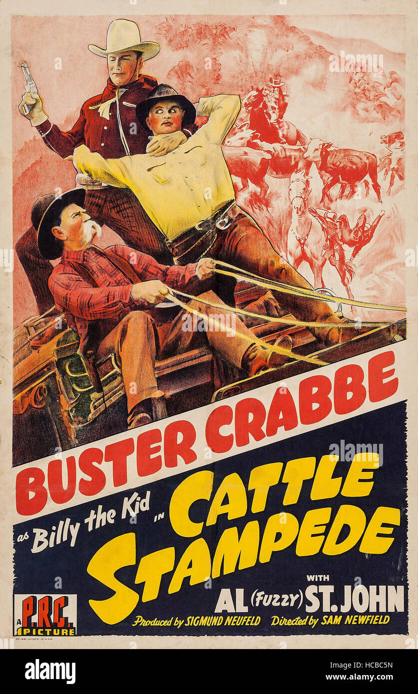 CATTLE STAMPEDE, US poster art, top: Buster Crabbe, 1943 Stock Photo ...