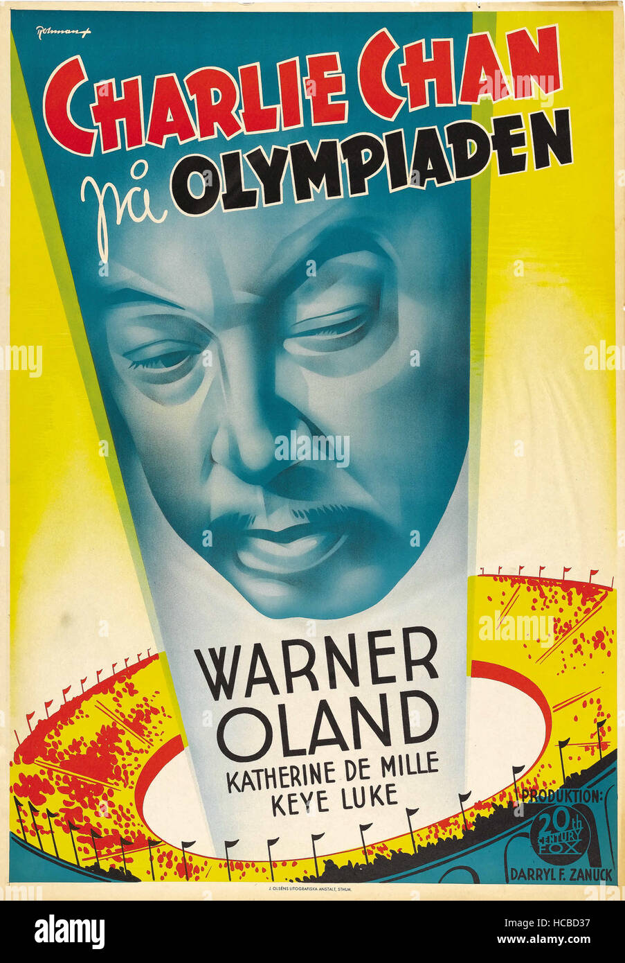 CHARLIE CHAN AT THE OLYMPICS, Swedish poster art, Warner Oland, 1937 ...