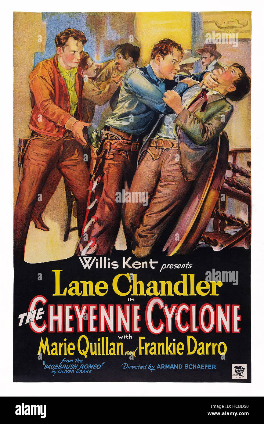 THE CHEYENNE CYCLONE, center: Lane Chandler on poster art, 1931 Stock ...