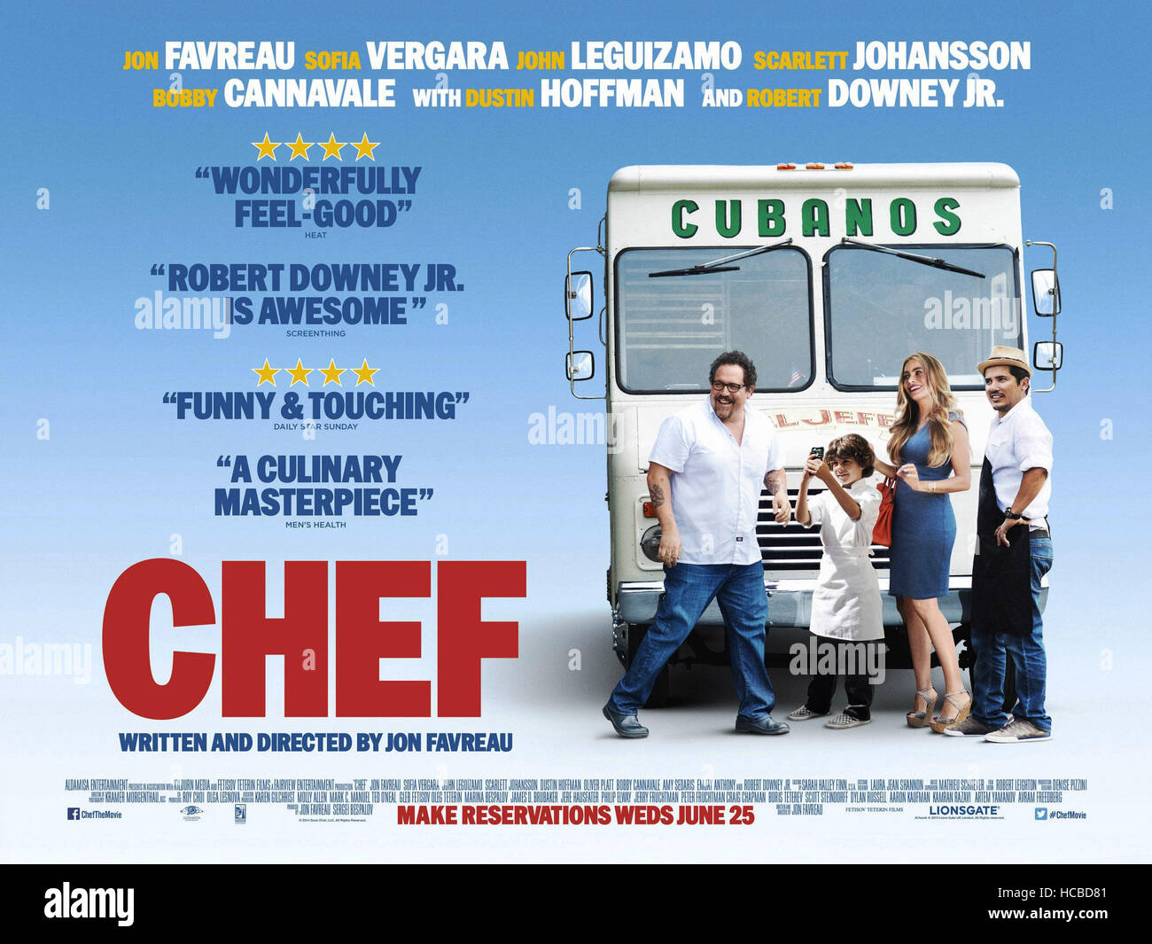 CHEF, British poster art, from left: Jon Favreau, Emjay Anthony, Sofia ...