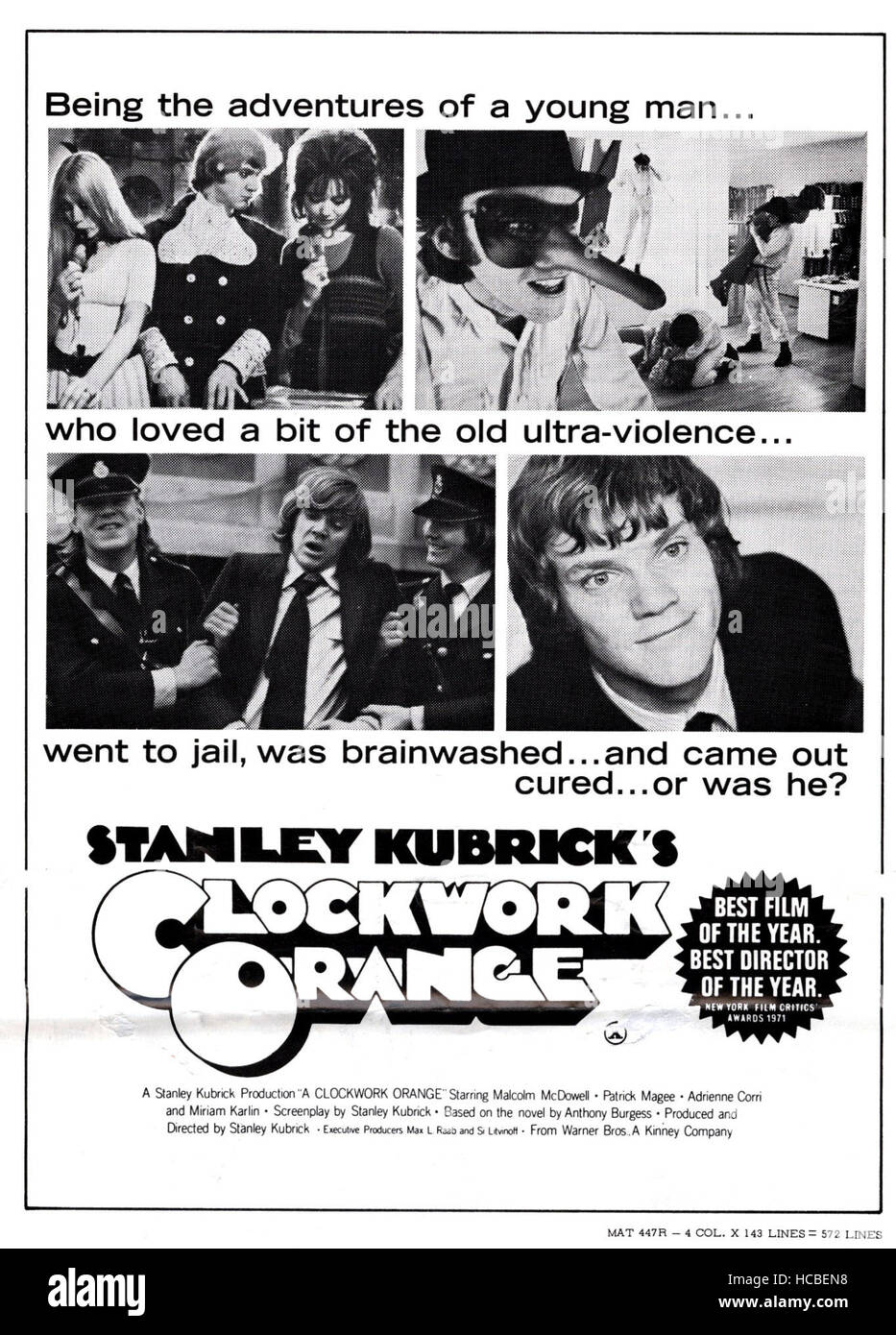 A CLOCKWORK ORANGE, Malcolm McDowell, 1971 Stock Photo - Alamy