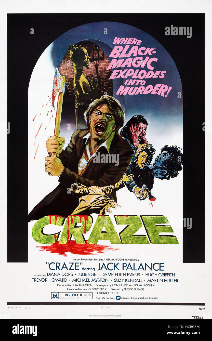 CRAZE, US poster art, center: Jack Palance, 1974 Stock Photo - Alamy