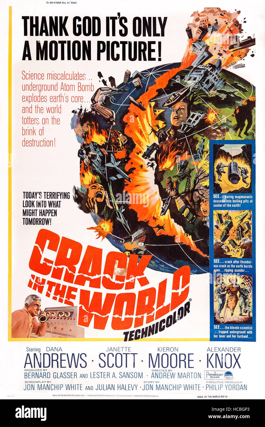 CRACK IN THE WORLD, US poster, Dana Andrews (bottom left), 1965 Stock ...