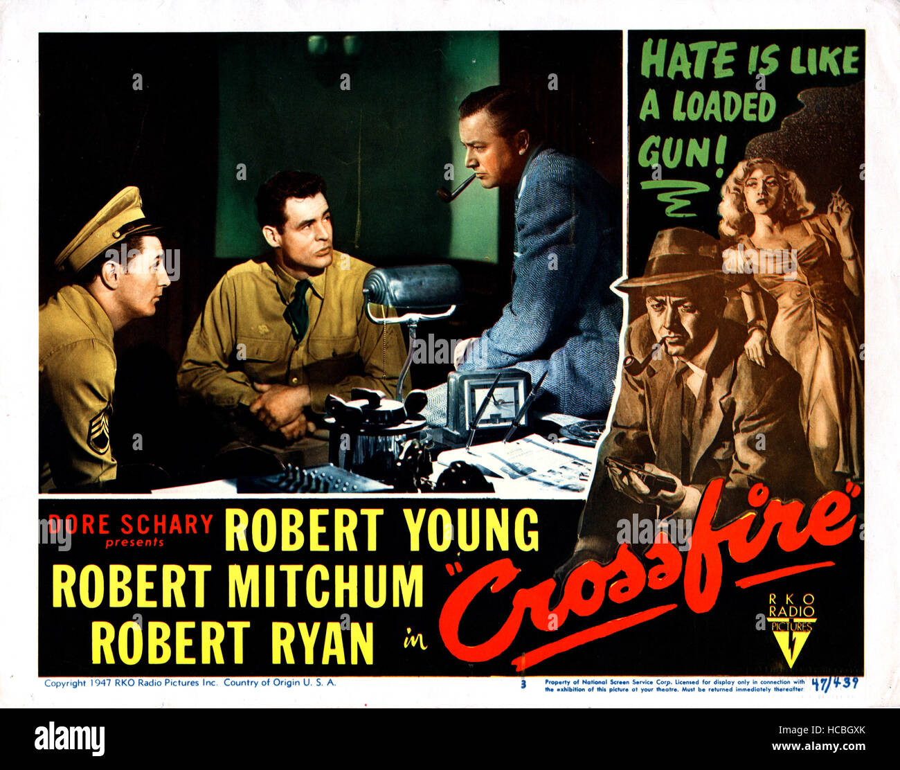 CROSSFIRE, from left: Robert Mitchum, Robert Ryan, Robert Young, 1947 ...