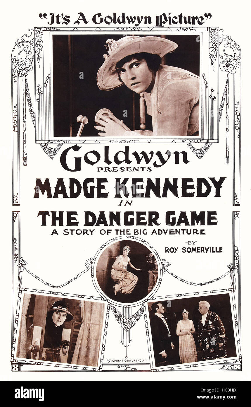 THE DANGER GAME, US poster, Madge Kennedy (top, center and bottom left ...