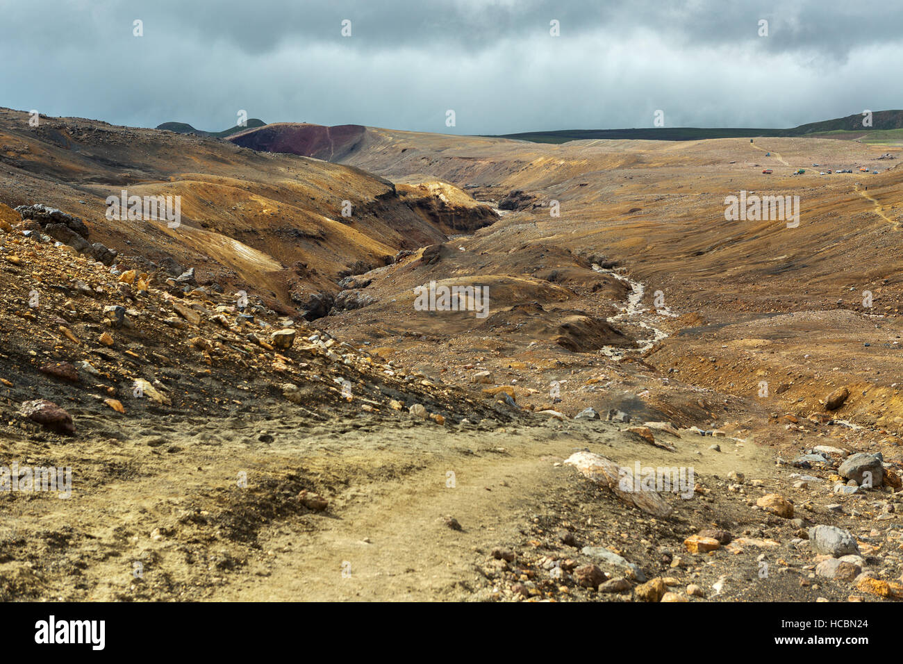 Stream from melting of glaciers on the active volcano Mutnovsky Stock ...
