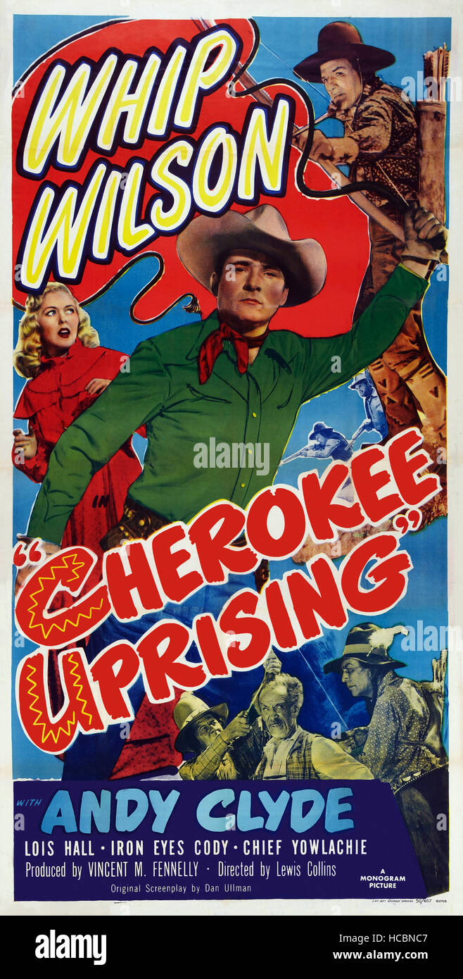 CHEROKEE UPRISING, US poster art, top right: Iron Eyes Cody; center ...