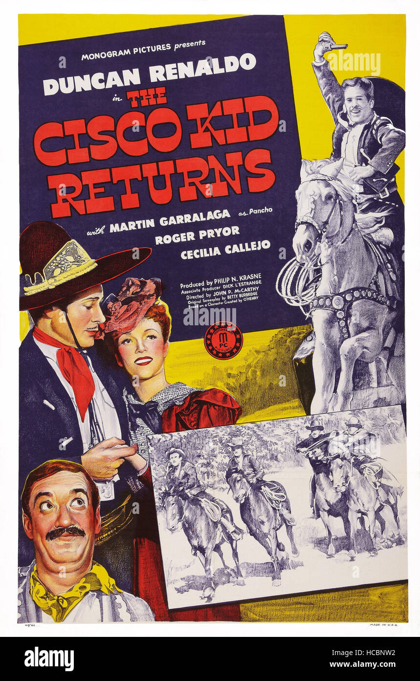 THE CISCO KID RETURNS, US poster art, from bottom left: Martin ...