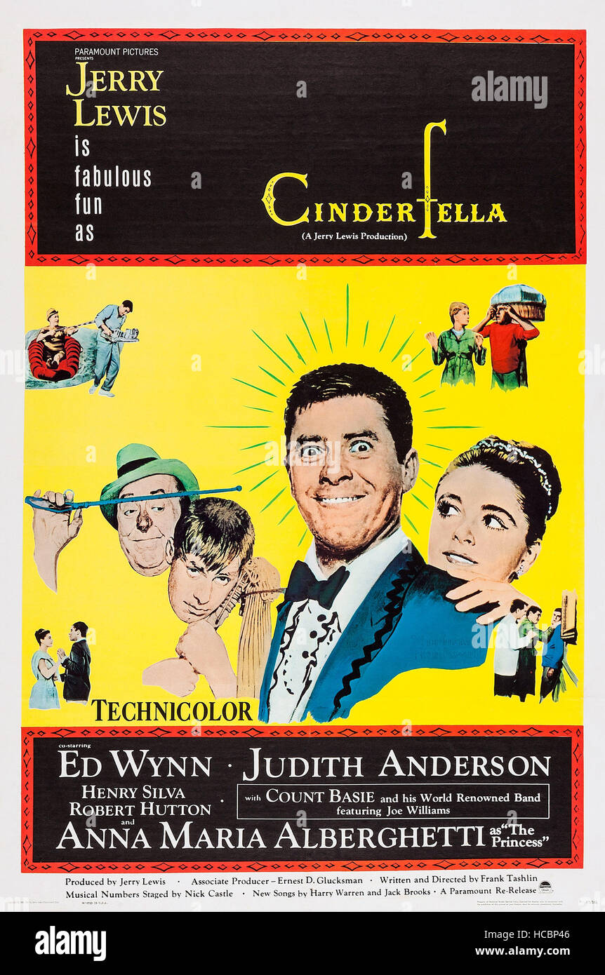 CINDERFELLA, l-r: Ed Wynn, Jerry Lewis, Judith Anderson on poster art ...